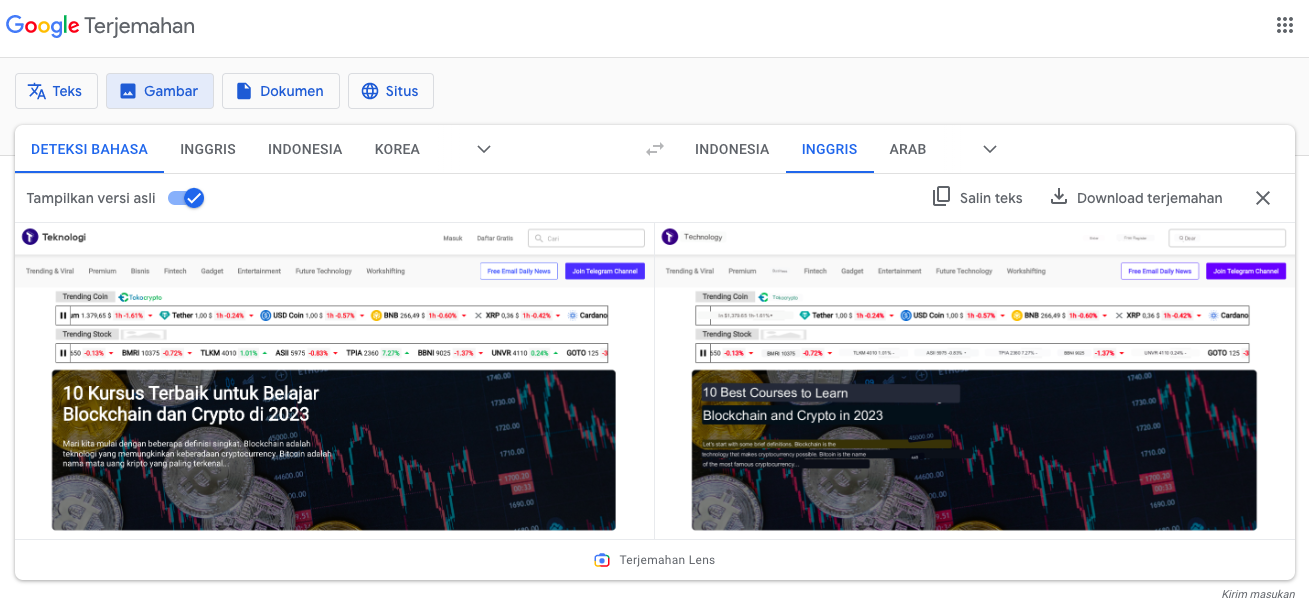Google Translate Web Kini Bisa Terjemahkan Teks dalam Gambar - Teknologi