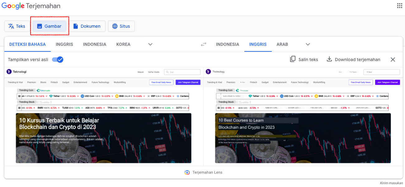 Google Translate Web Kini Bisa Terjemahkan Teks dalam Gambar - Teknologi